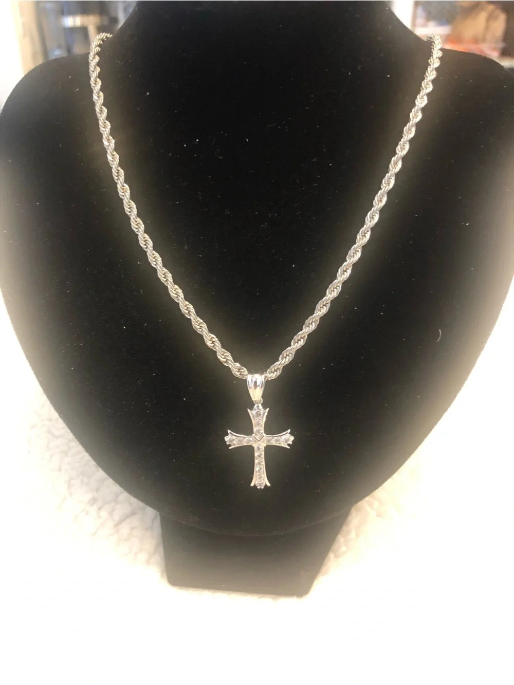 Jewelry | Silver Cross Pendant On Rope Chain | Poshmark